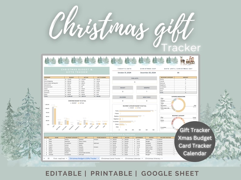 Christmas Gift Tracker - Holiday Planner Spreadsheet (google Sheets) - Etsy
