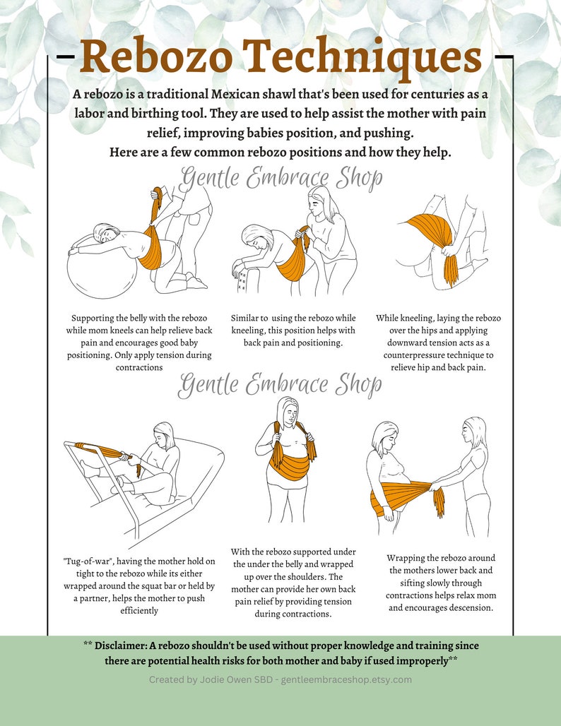 Rebozo Techniques Chart, Doula Resource, Midwife Resource, Rebozo ...