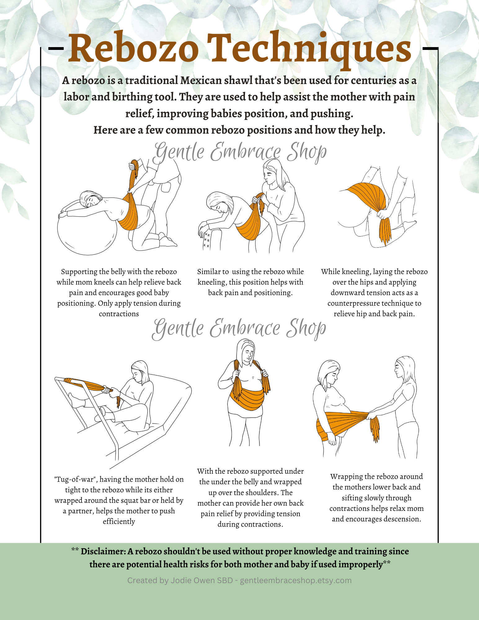 Rebozo Techniques Chart, Doula Resource, Midwife Resource, Rebozo ...