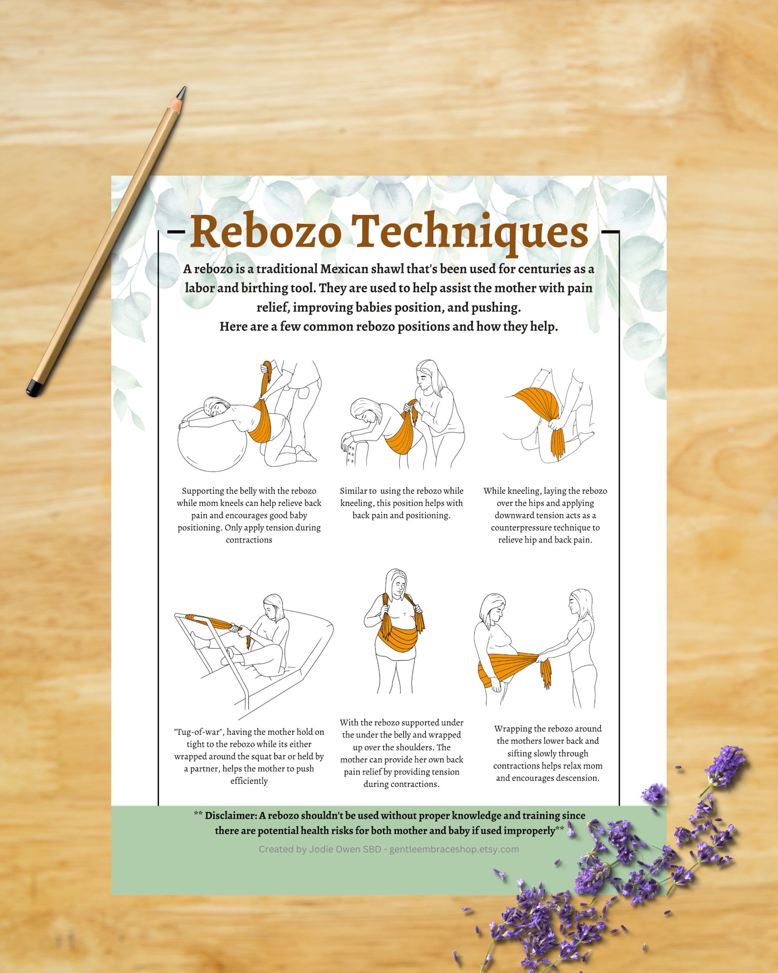 Rebozo Techniques Chart, Doula Resource, Midwife Resource, Rebozo ...