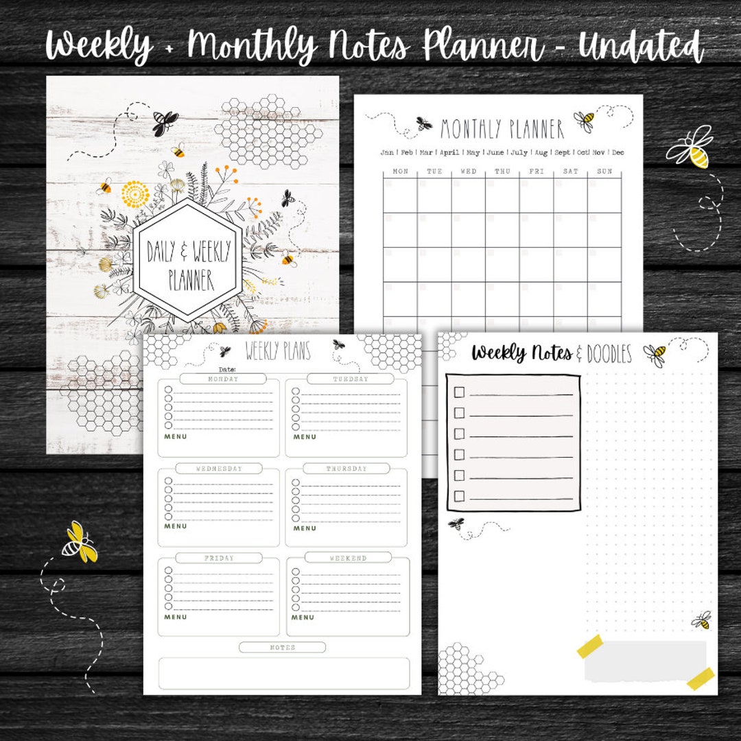 Undated Digital or Printable Weekly Planner - Bee Theme Planner ...