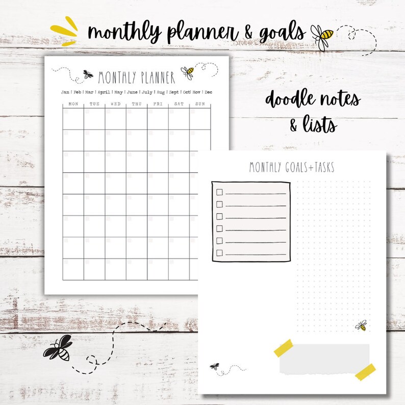 Undated Digital or Printable Weekly Planner - Bee Theme Planner ...