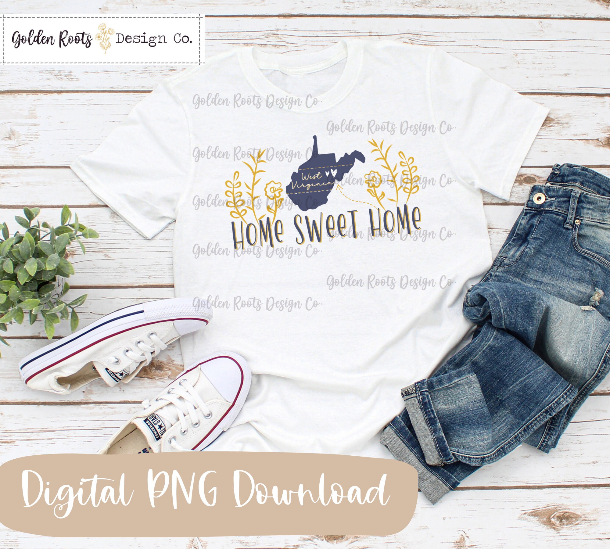 WV Home Sweet Home Design Bundle PNG -wv Gold Blue Sublimation Design ...