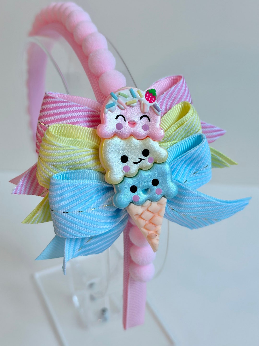 Ice Cream Cone Pom Pom Headband for Summer Cute Girls Accessories ...