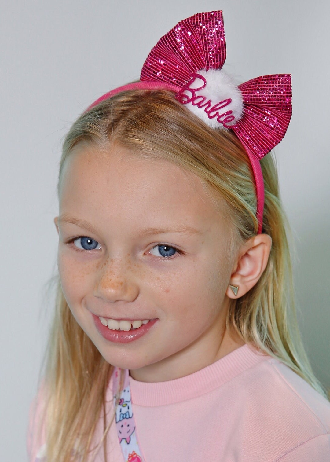 Barbie Pink Bow Headband Standing Sequin Barbie Headband - Etsy