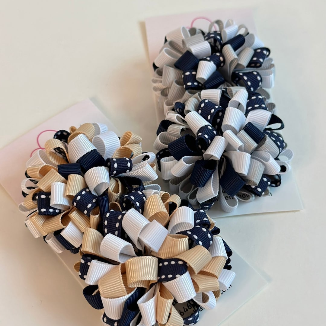 Grosgrain Ribbon Pom Pom Hair Clip Set Handmade Secure Clip Set of 2 ...