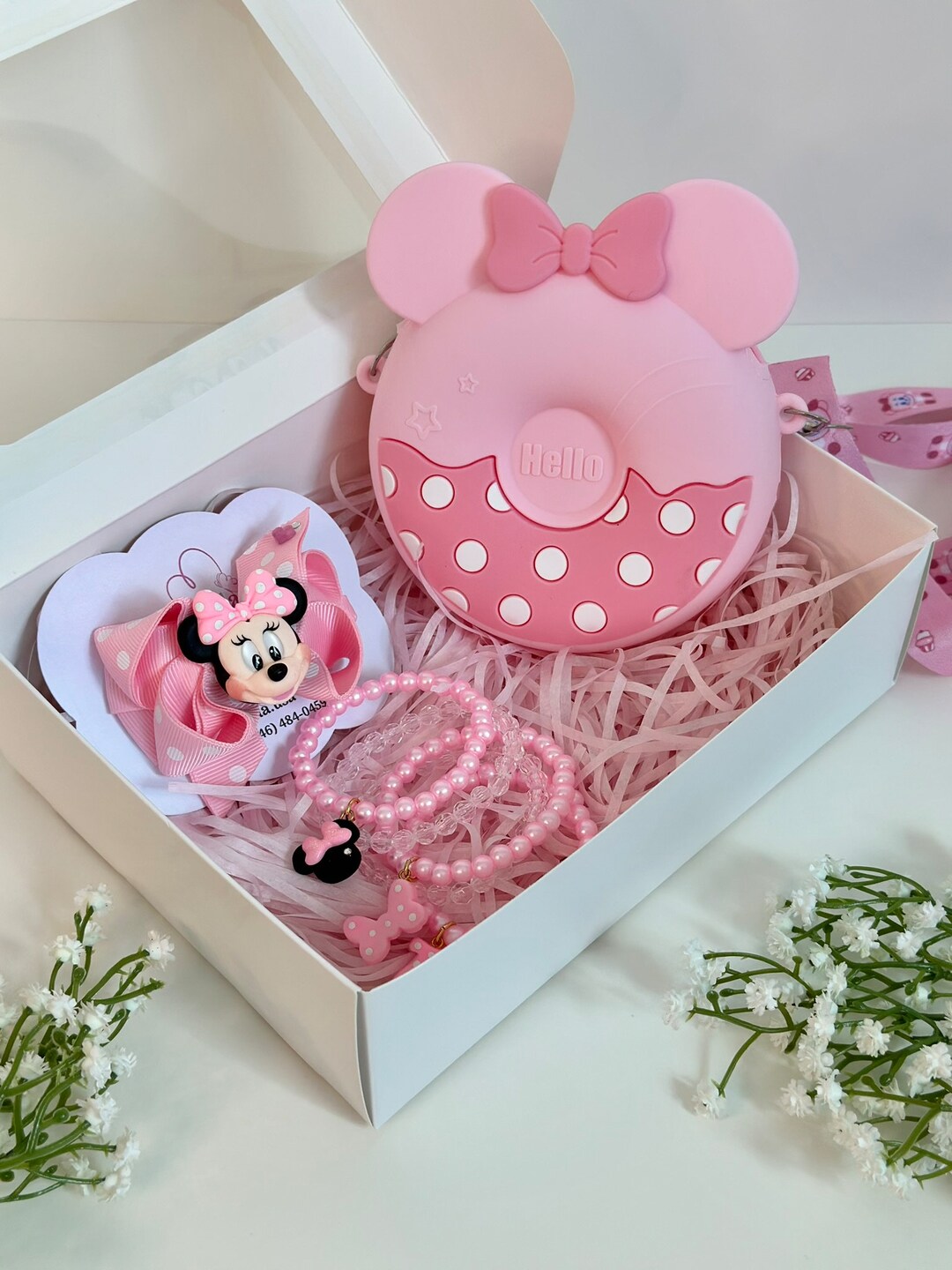 Minnie Mouse light Pink Gift Box Set Hair Bow Clip, 5-piece Acrylic ...