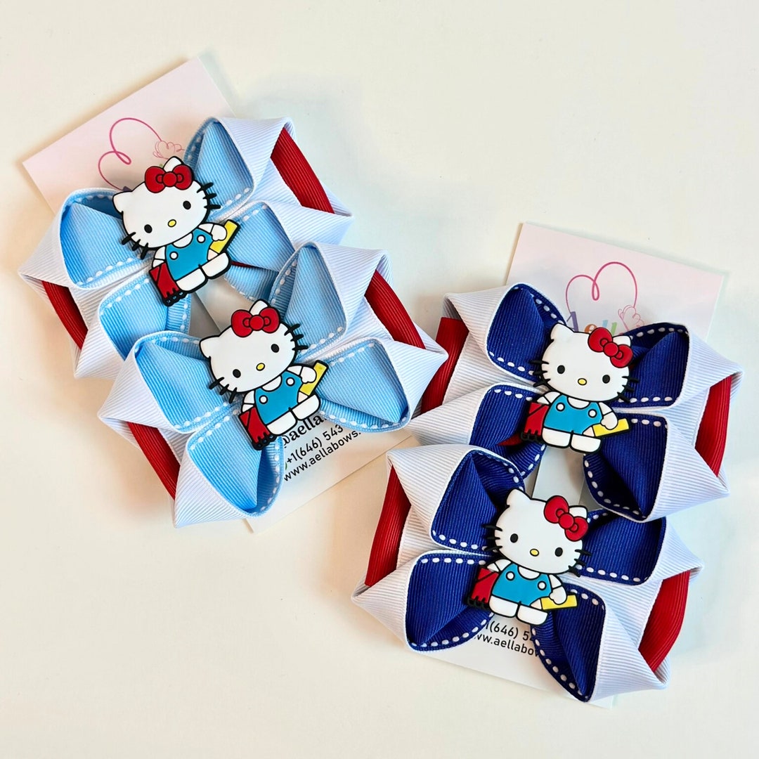 Hello Kitty Hair Bow Clips Handmade Alligator Clips Hair Accessory for ...