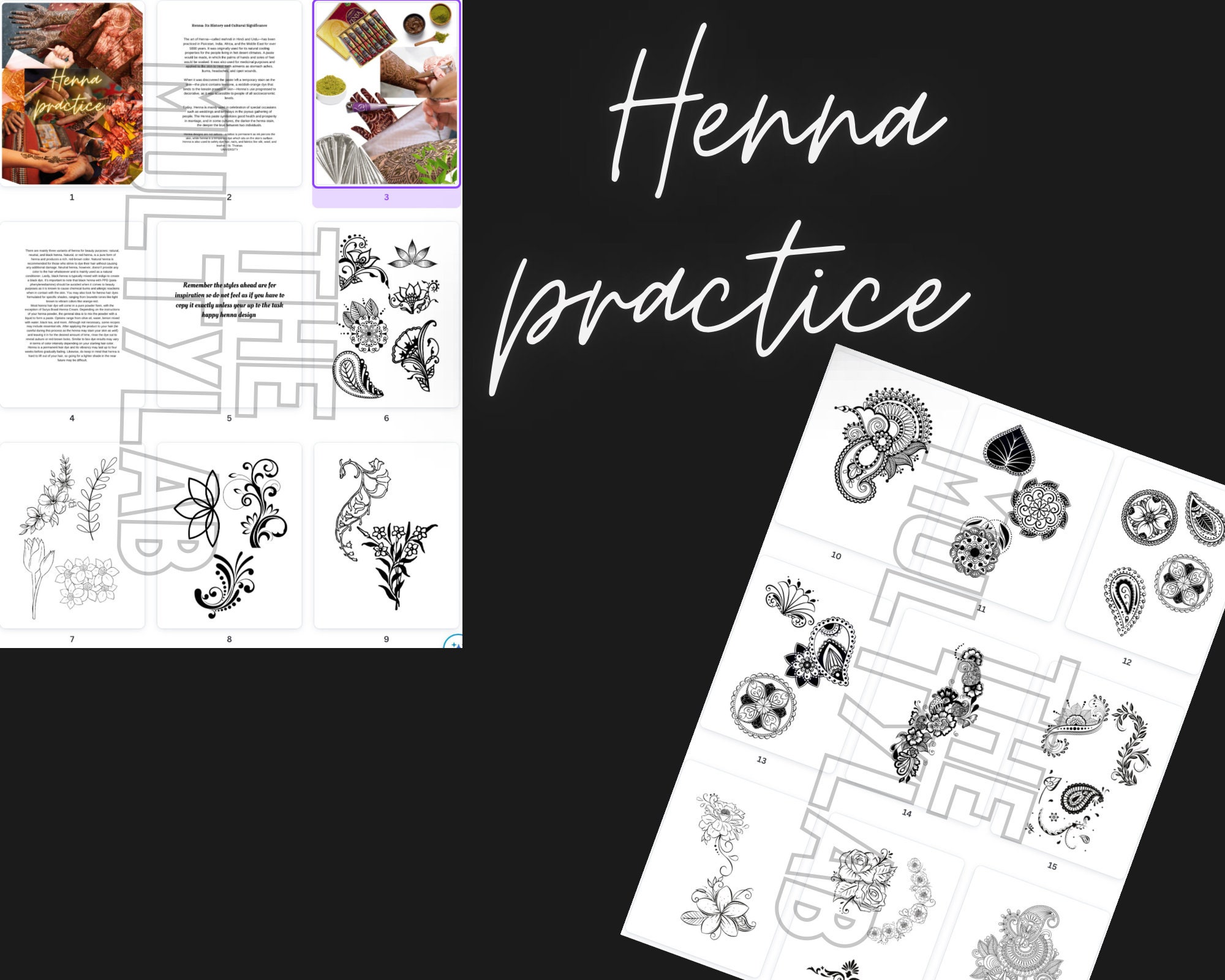 Henna Digital Pdf Printable File Practice Kit - Etsy