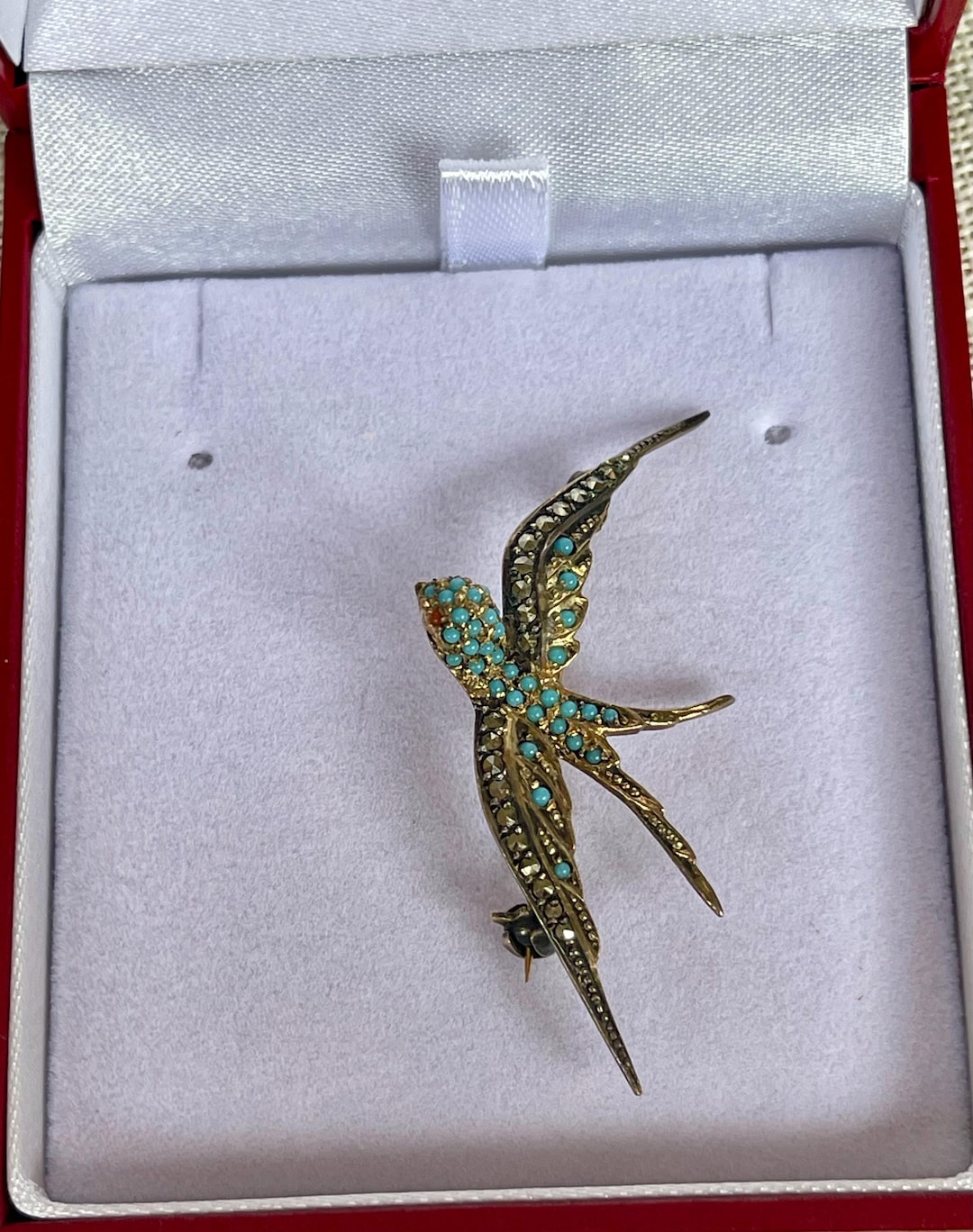 Vintage Swallow Bird Brooch With Turquoise and Marcasite. - Etsy UK