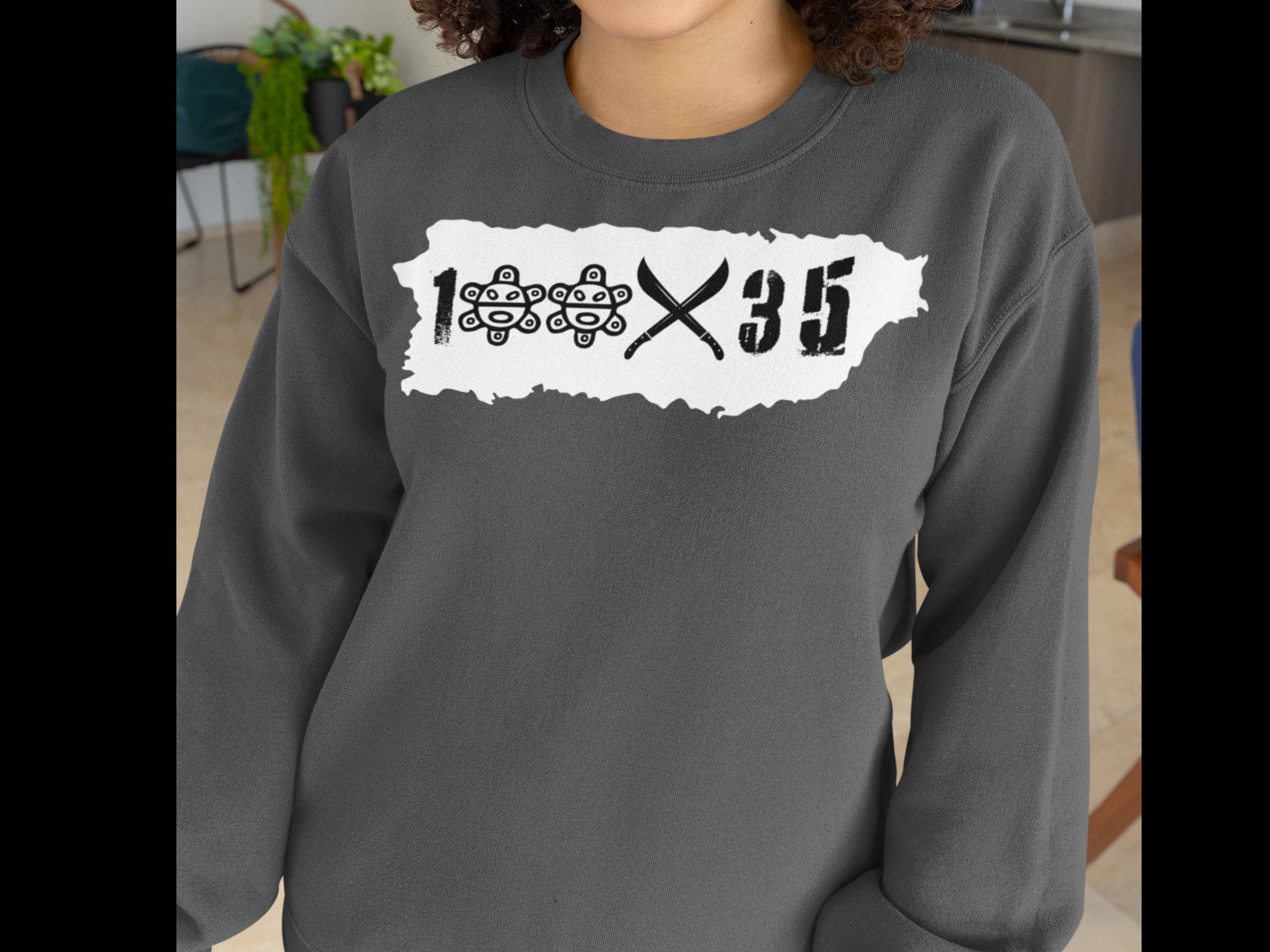 Puerto Rico Map Sweatshirt, 100x35 Taino Sun & Machetes, Boricua Pride ...