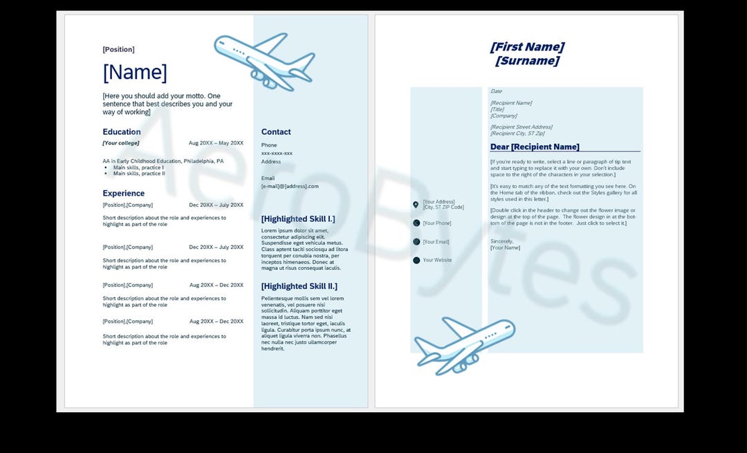 Aviation CV and Cover Letter Template - Etsy