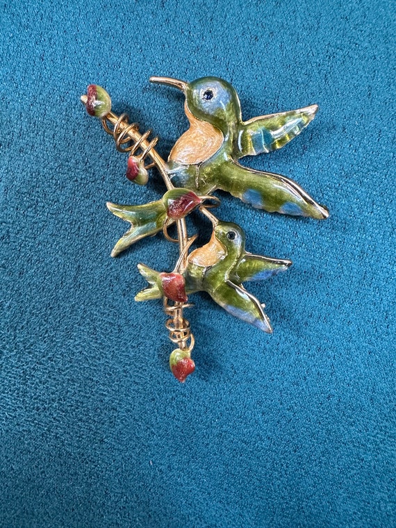 Vintage enamel hummingbird brooch - Gem