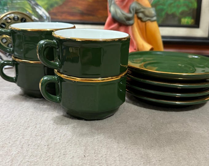 Vintage French Porcelain Apilco Set of 4 Teacups & Saucers - Etsy