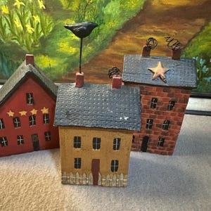 Set of 4 Ceramic Primitive Houses Decor - Etsy