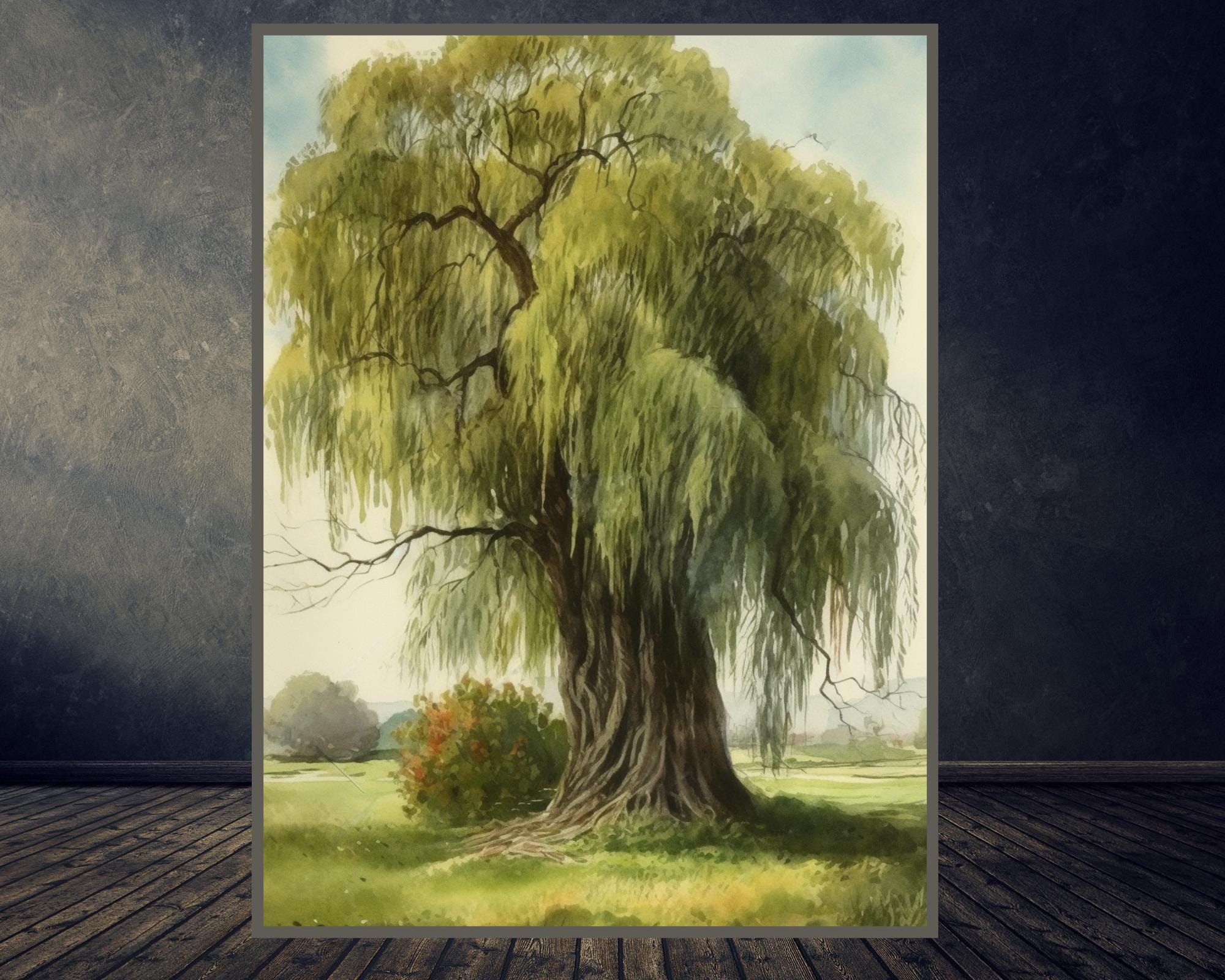 WEEPING WILLOW, Giant Enchanting Tree Wall Decal, Captivating Tree Painting, Willow Tree ...