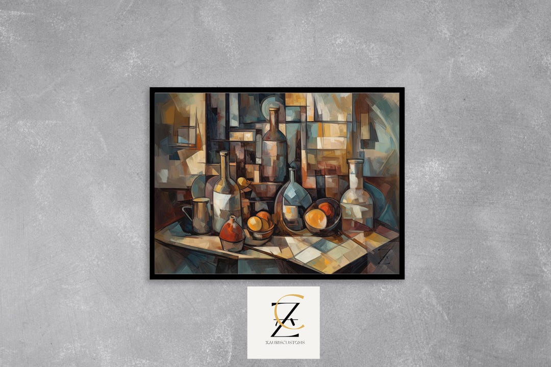 Cubist Still Life With Bottles and Fruit - Abstract Kitchen Art, Modern ...
