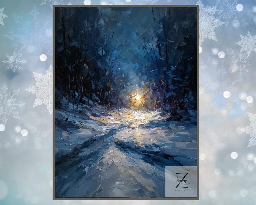 Moody Winter Forest Trail With Lantern Glow - Christmas Abstract Winter ...