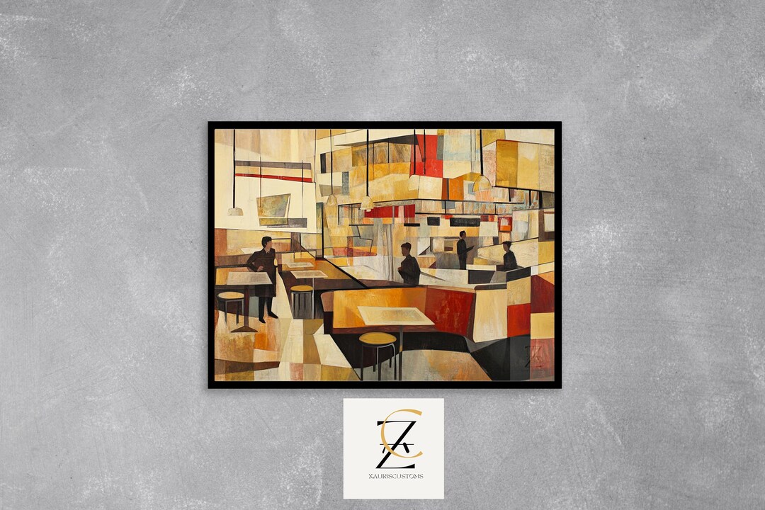 Abstract Diner Scene Cubist Oil Painting - Modern Art for Wall ...