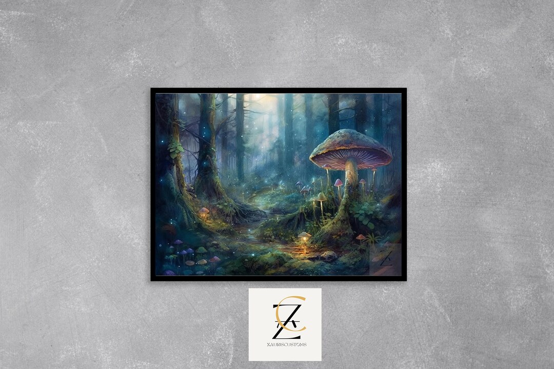 Enchanted Mushroom Forest Printable Art - Mystical Woodland Scene ...