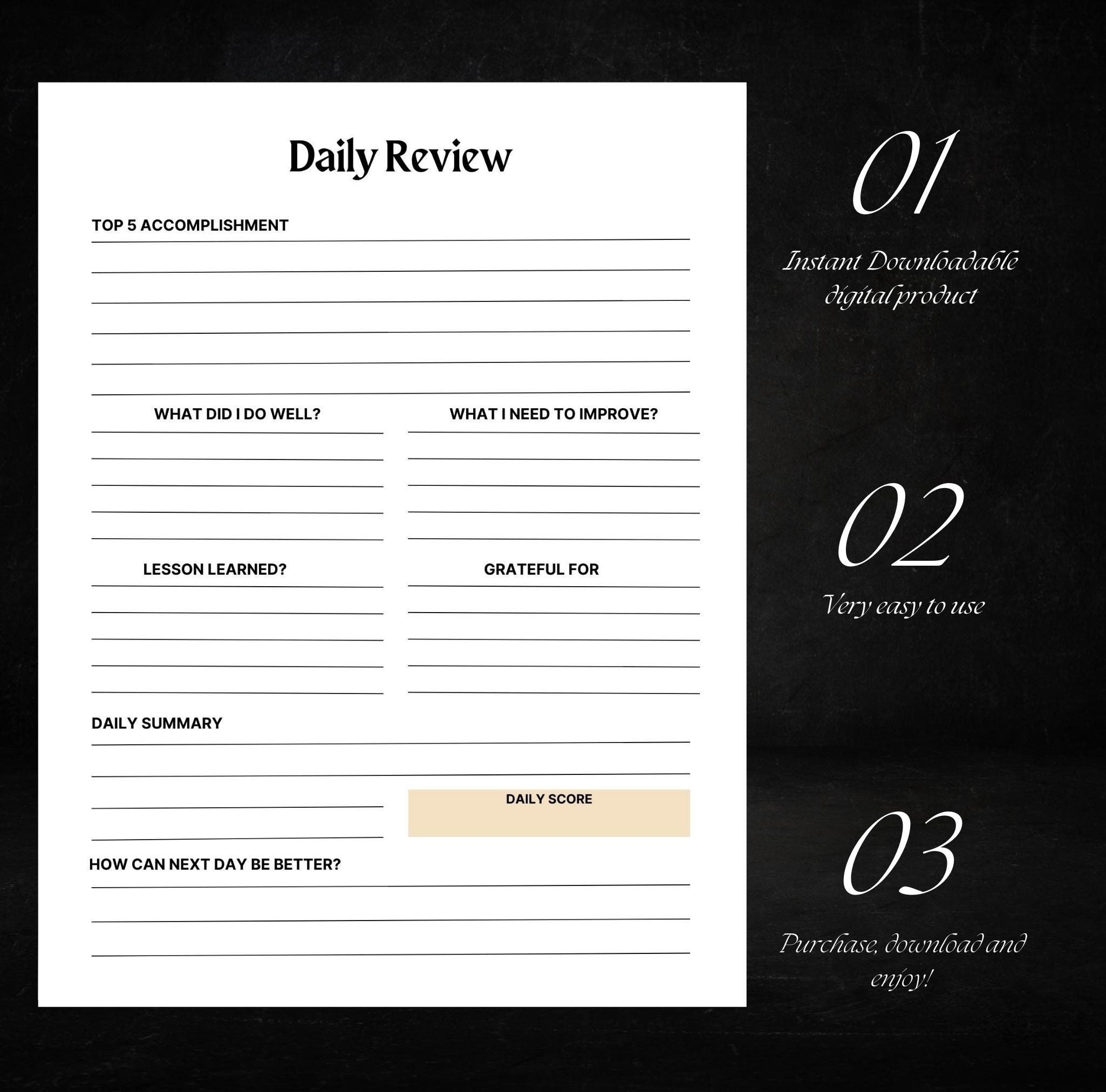 Printable Personal Daily Review Daily Planner Instant - Etsy