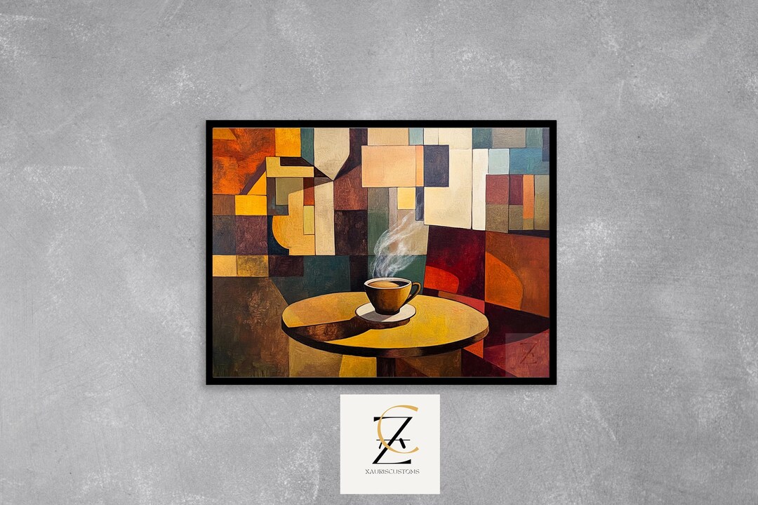 Abstract Diner Scene Cubist Oil Painting - Modern Art for Wall ...