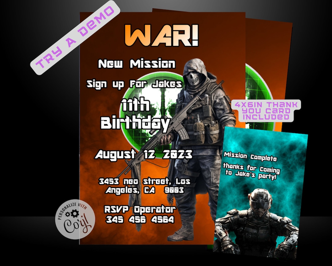 Call of Duty Invitation Invitation Modern Birthday Birthday Game ...