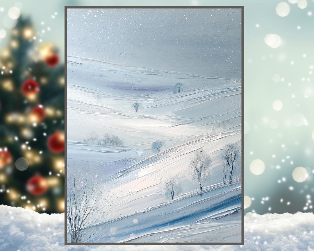 Winter Wonderland on Snowy Hills - Minimalist Textured Landscape Art ...