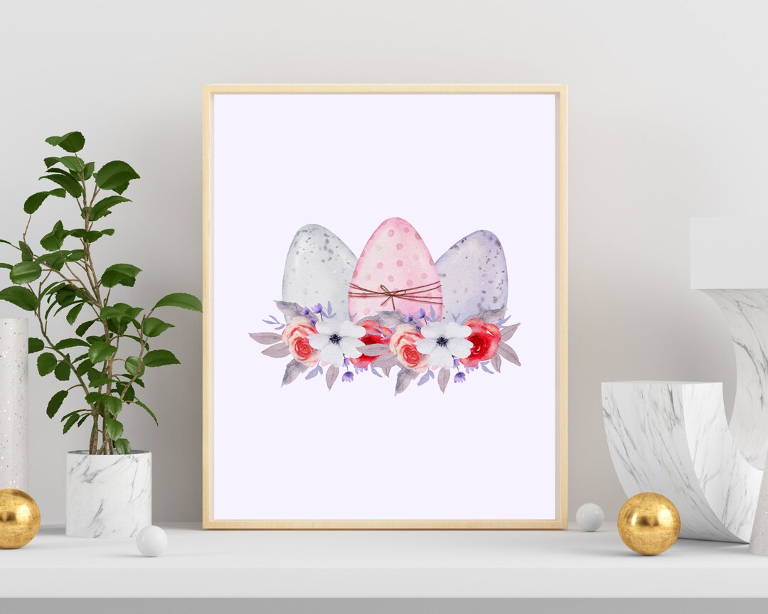 Vibrant Easter Watercolor Eggs Wall Decor, Printable Home Decor, Easter ...
