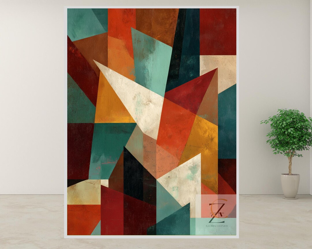 Retro Geometric Abstract - Mid-century Modern Cubist Art, Vintage ...