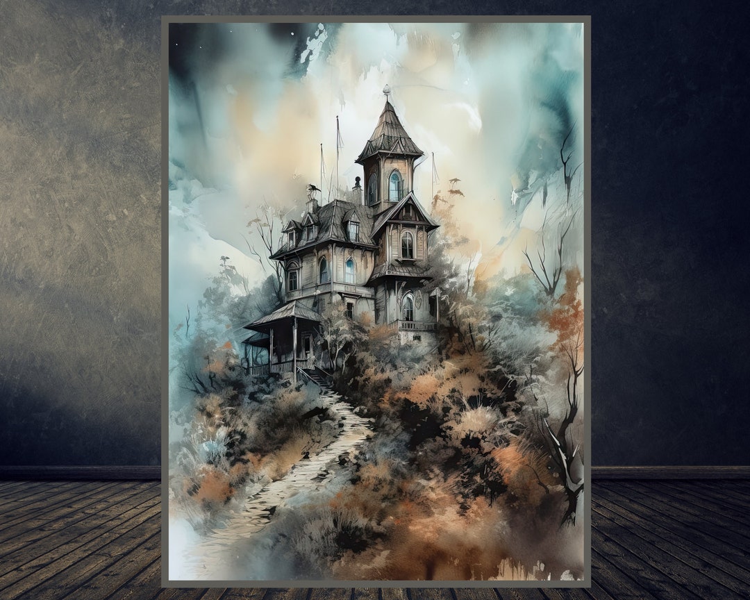Haunted House Print |haunted House Poster |rustic Print |watercolor ...