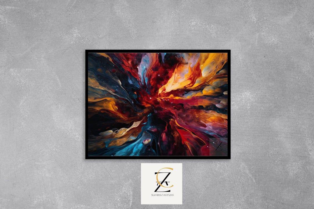 Cosmic Explosion Printable Wall Art - Vibrant Red, Blue, and Gold ...