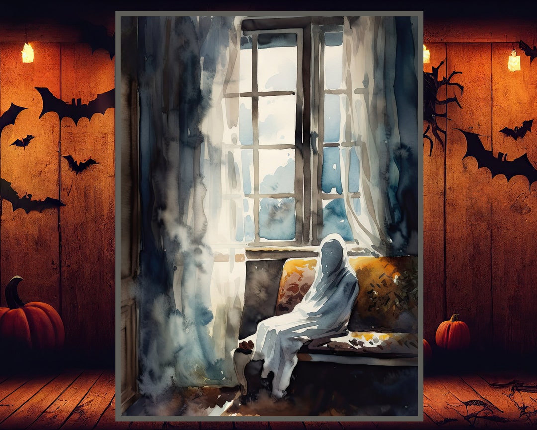 Ghost Staring Out Window Print |watercolor Poster |ghost Print ...