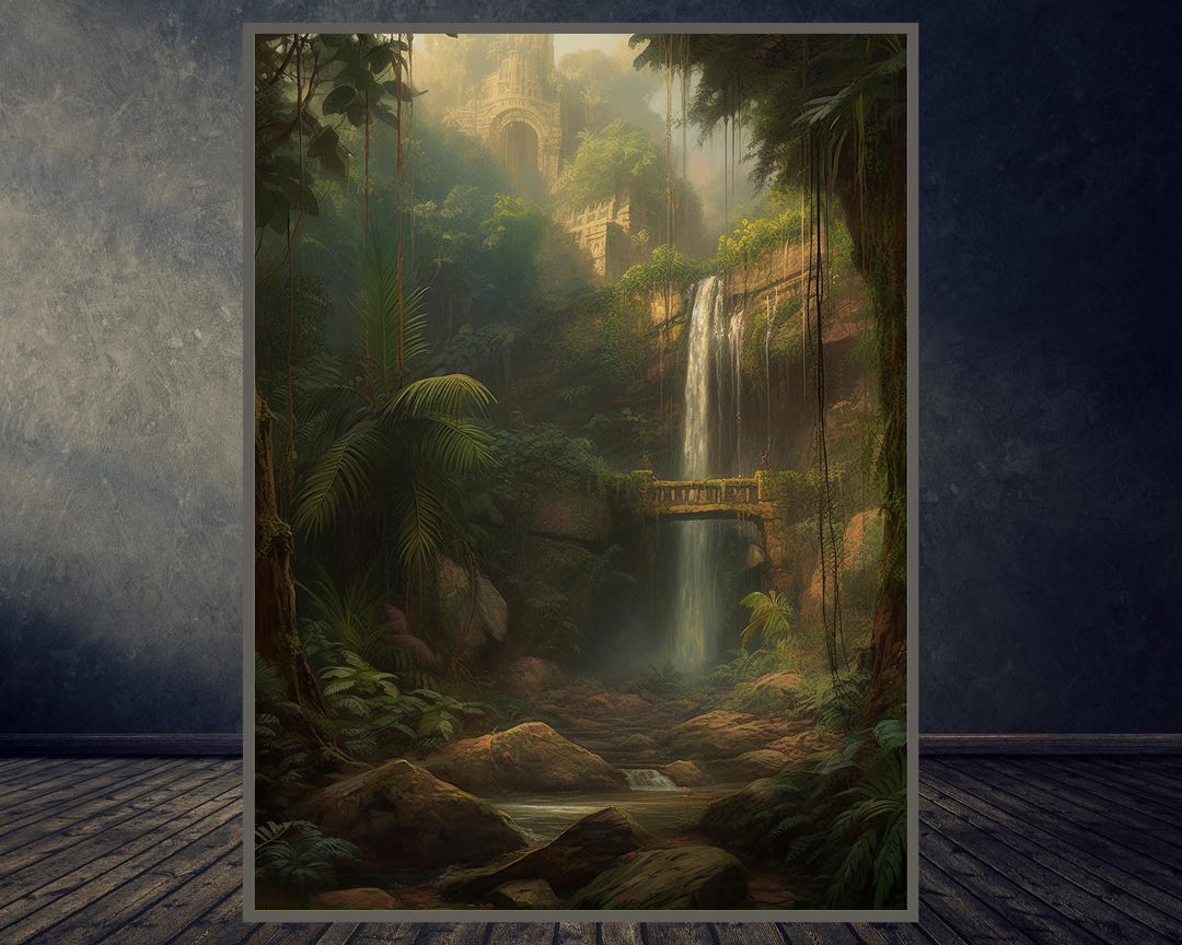 Waterfall Jungle Poster, Hidden Waterfall Jungle Print, Tropical Print ...
