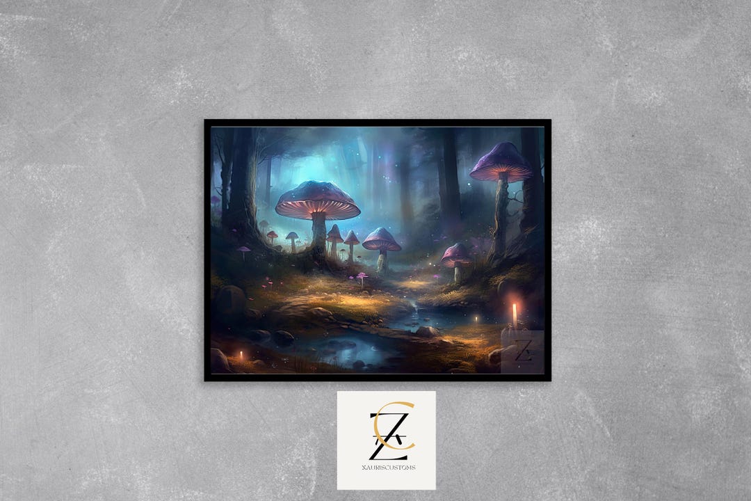 Enchanted Mushroom Forest Printable Art - Mystical Woodland Scene ...