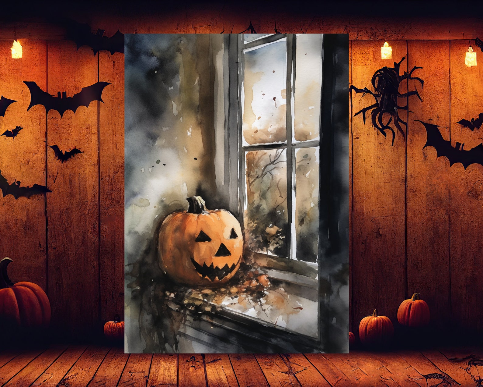 Pumpkin Staring Out Window Print|watercolor Poster |pumpkin Print ...