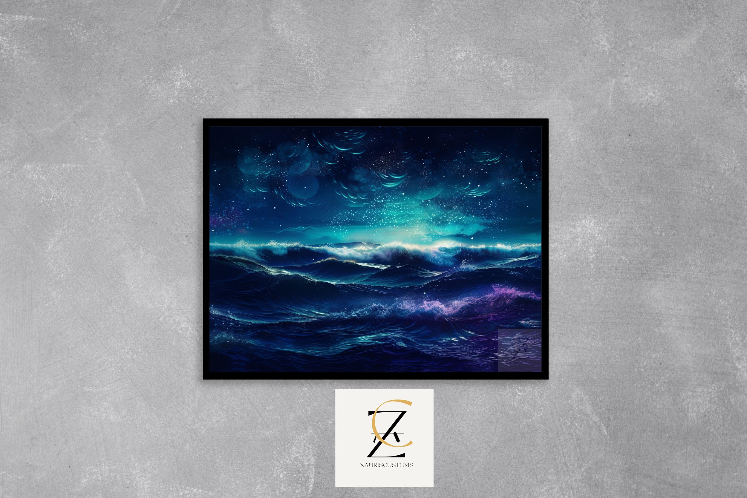 Majestic Ocean Wave Printable Painting - Deep Blue Seascape Art ...
