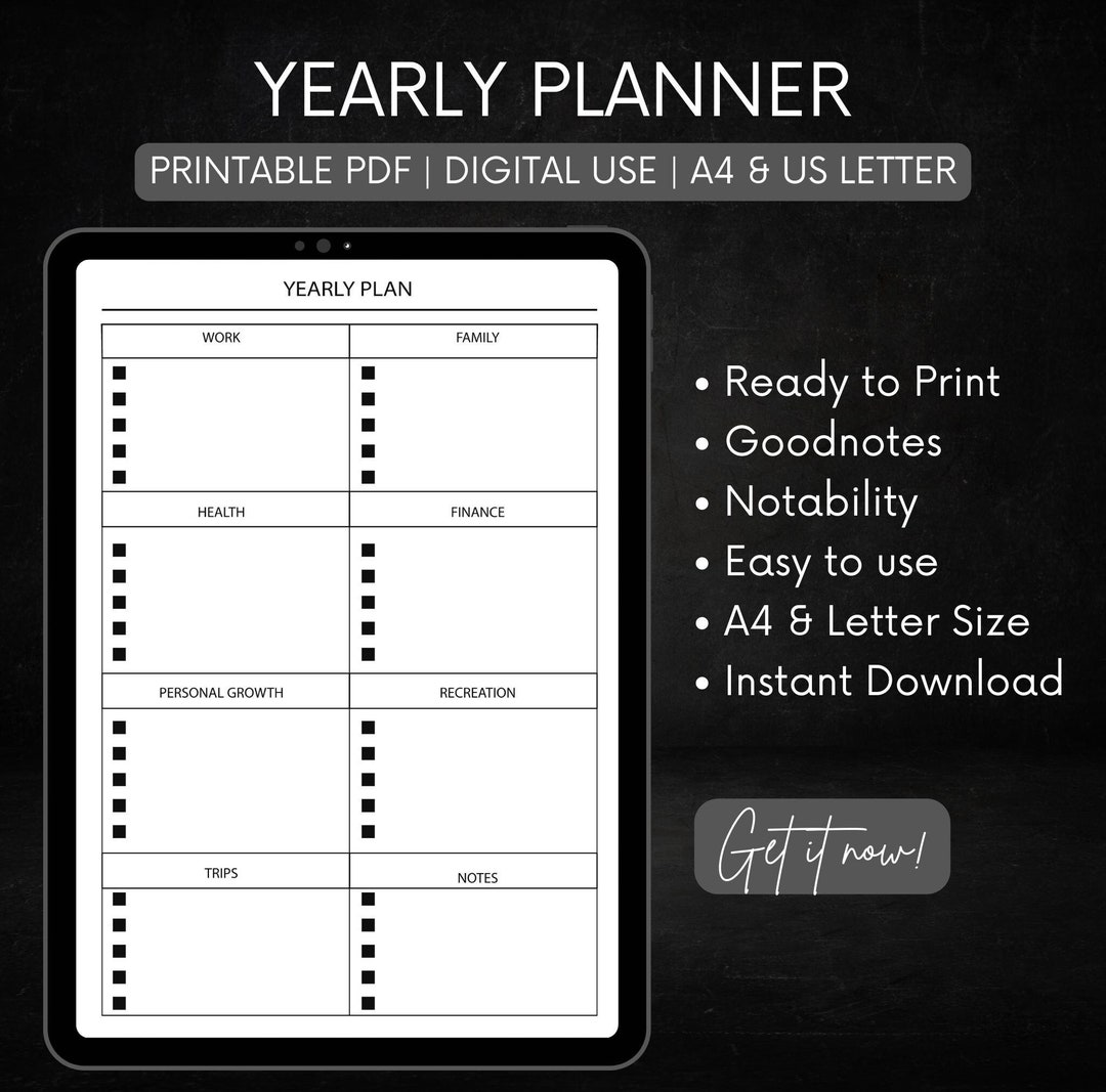 Instant Downloadable Undated Yearly Planner Yearly to Do - Etsy