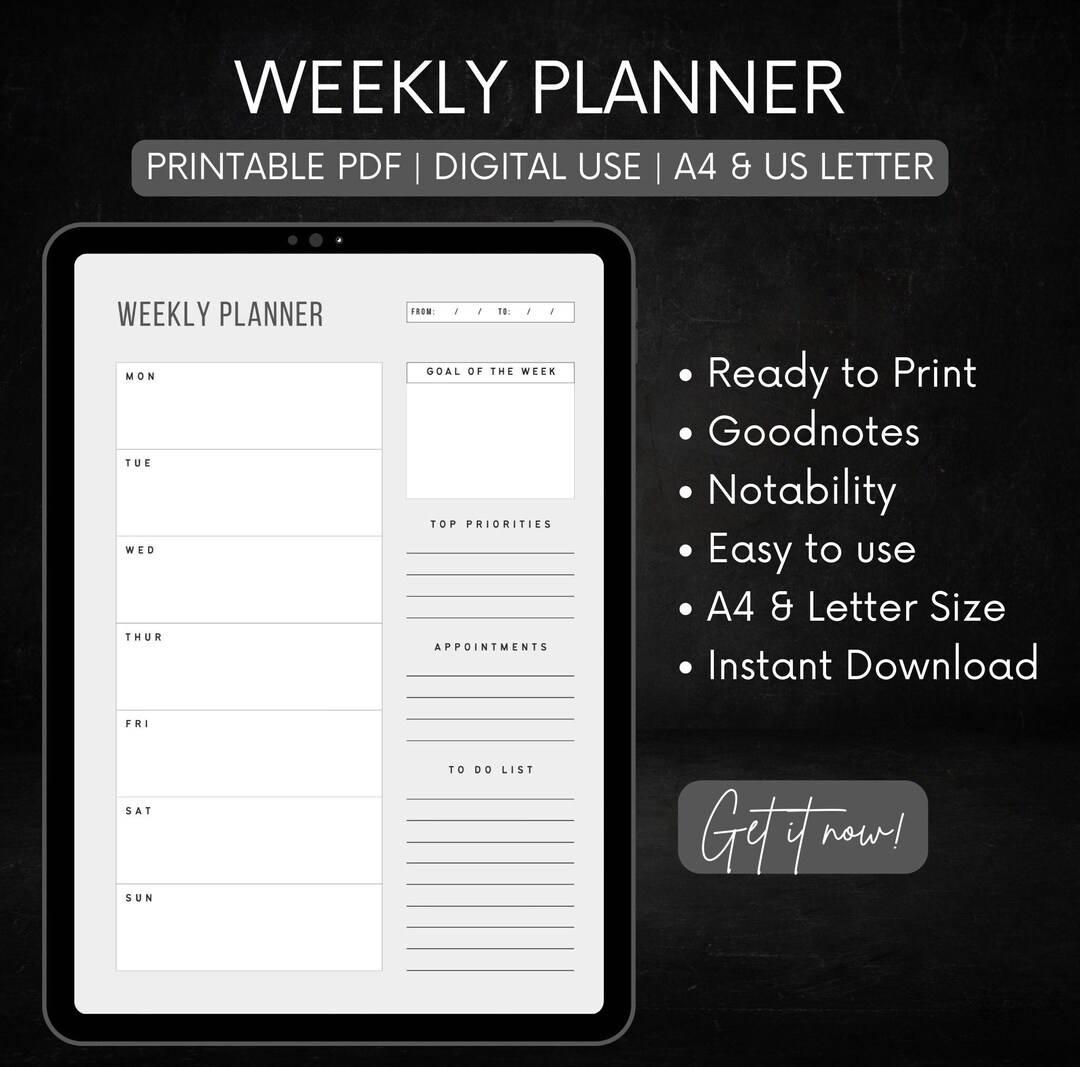 Digital Weekly Planner Printable Weekly to Do List Week Top - Etsy
