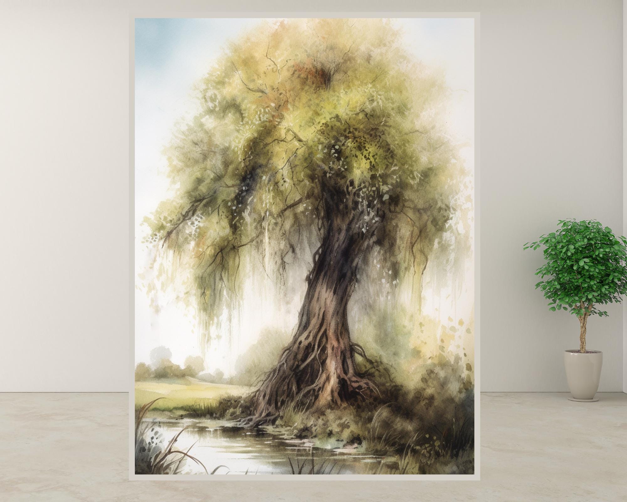 WEEPING WILLOW, Giant Tree Wall Art, Swampy Landscape, Captivating Tree ...