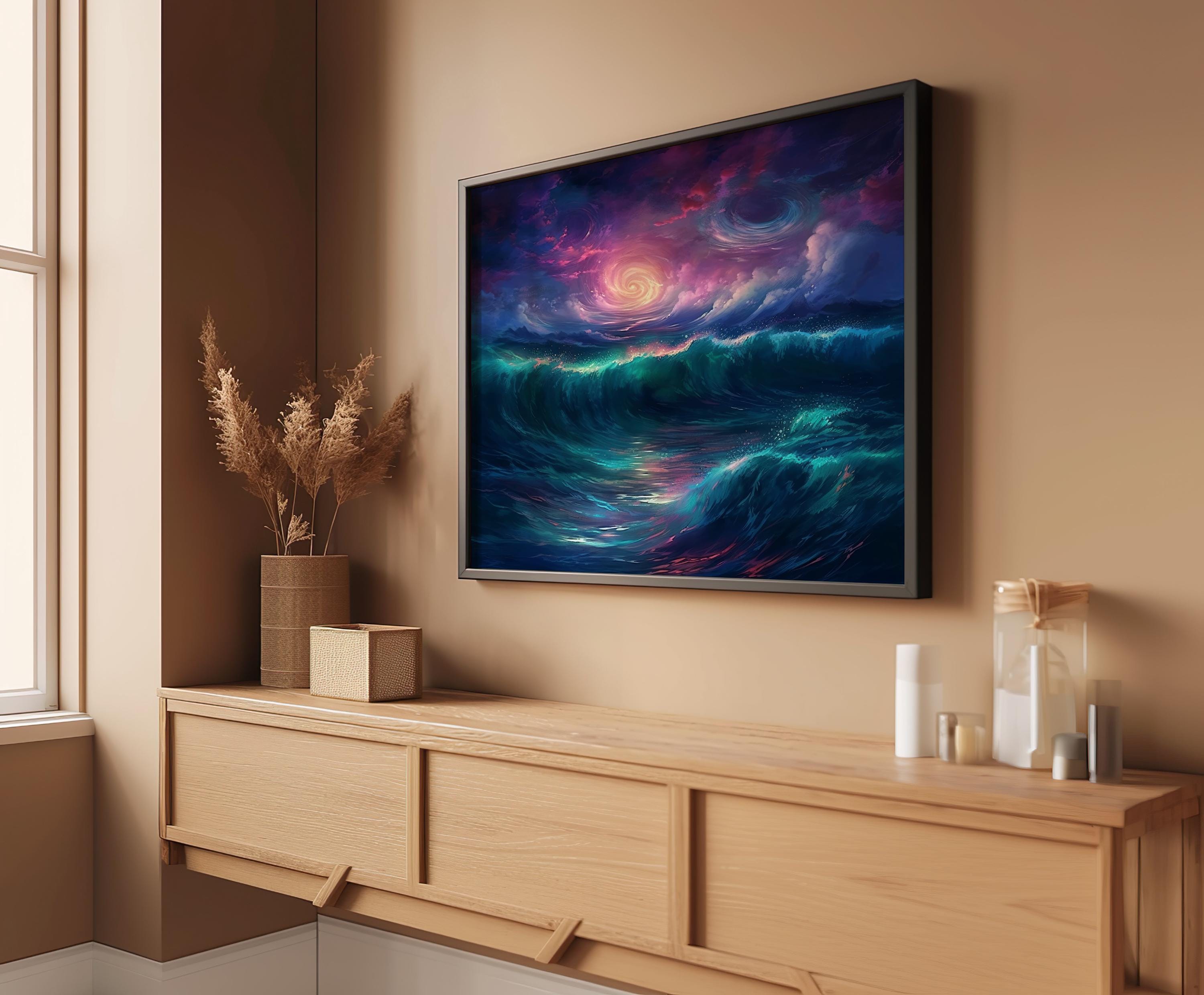 Majestic Ocean Wave Printable Painting - Deep Blue Seascape Art ...