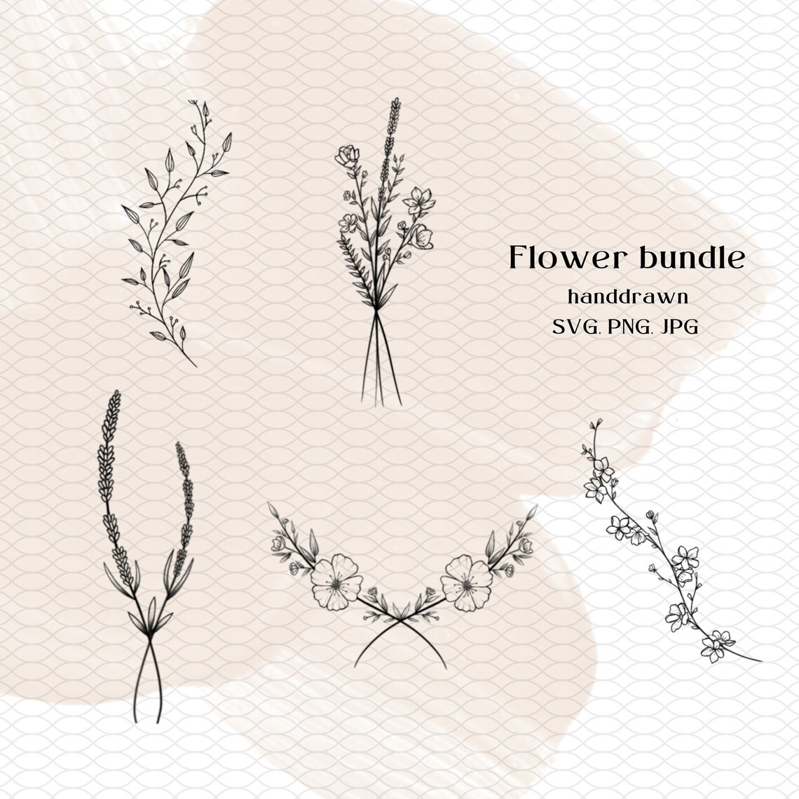 Flower Bundle SVG, PNG, JPG, Handdrawn, Digital Art, Tattoo Design ...