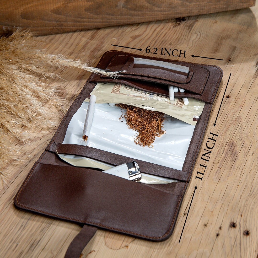 Personalized Leather Tobacco Pouch, Handmade Roll up Bag, Smokers Gift ...