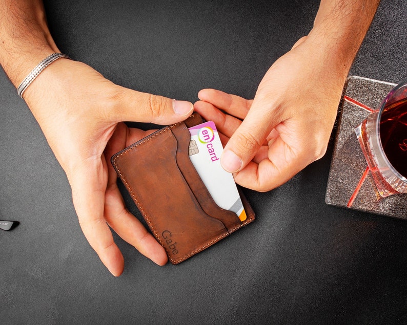 Handmade Leather Card Wallet: Slim Minimalist Design, Personalized - Etsy