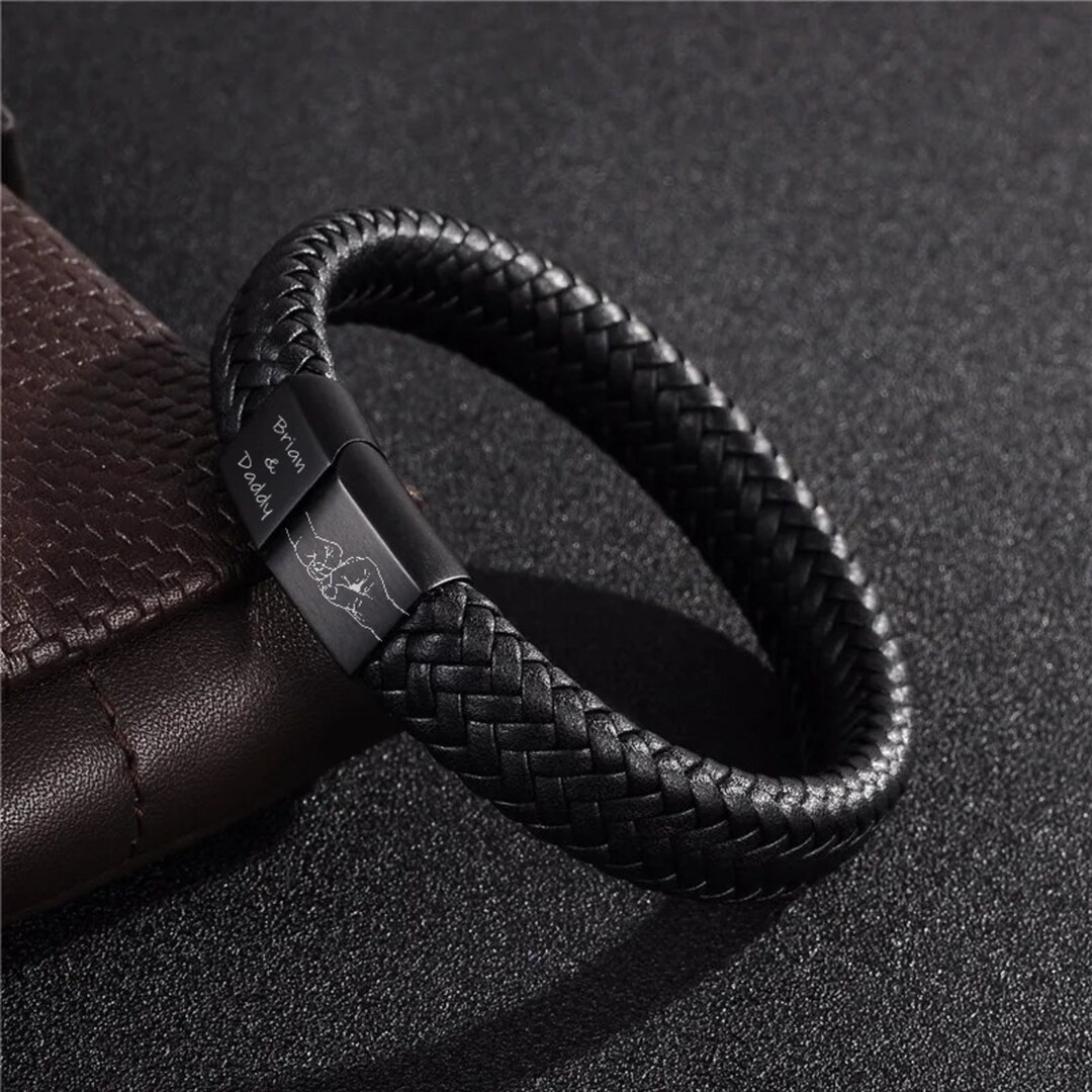 Engraved Braided Leather Bracelet: Personalized Men's Gift - Etsy