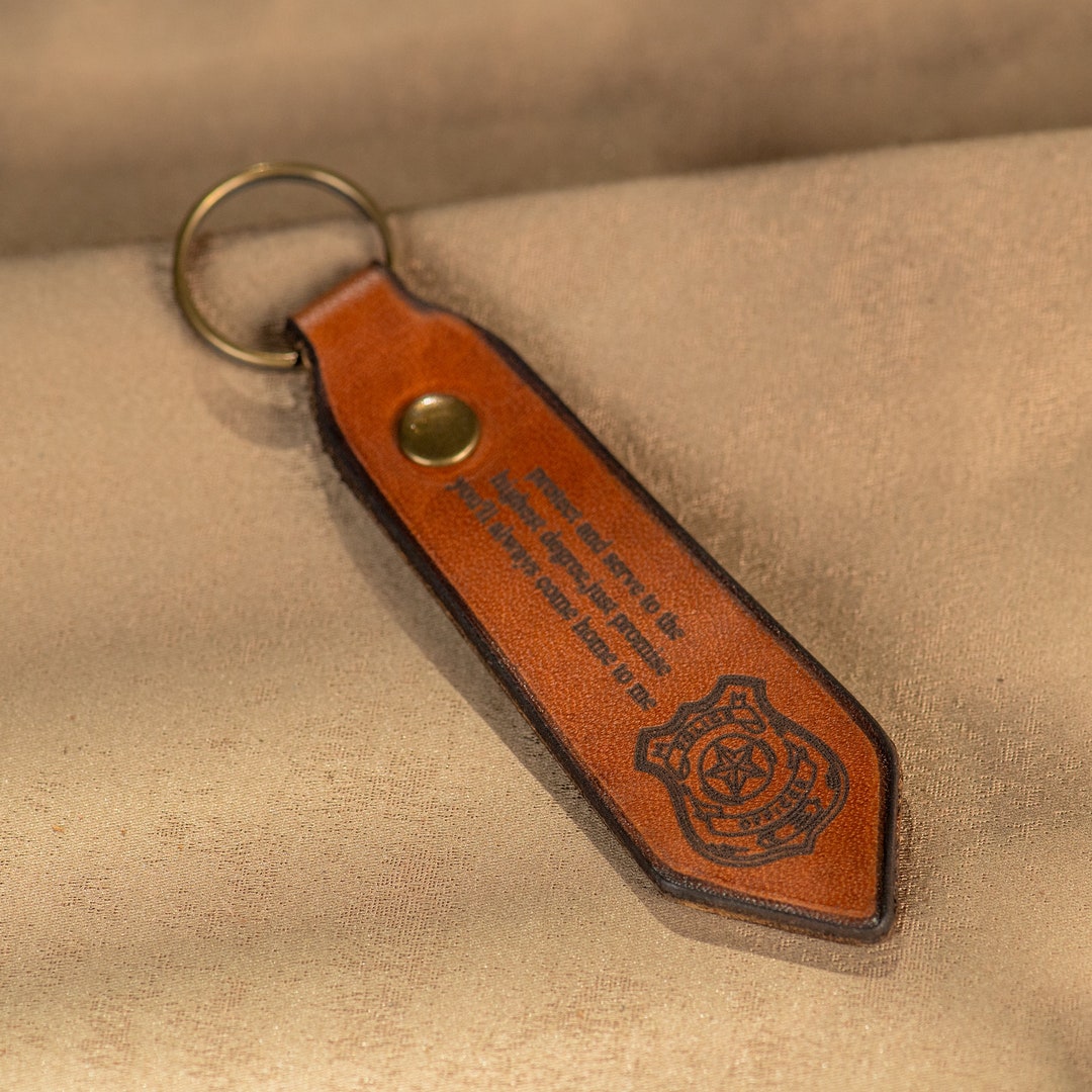 Police Officer Keychain, Personalized Leather Cop Gifts for Him, Mens ...