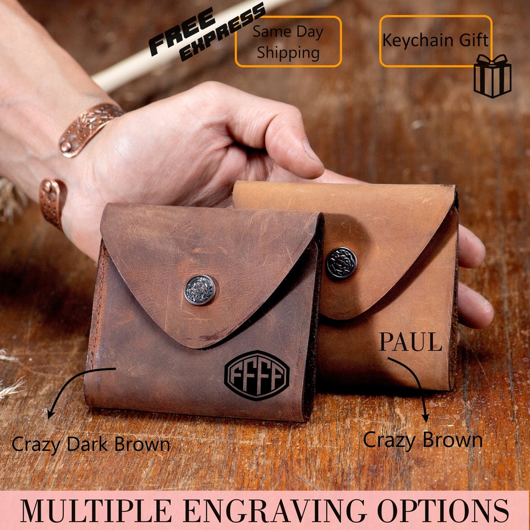 Handmade Leather Snap Wallet: Personalized Minimalist Card Holder - Etsy