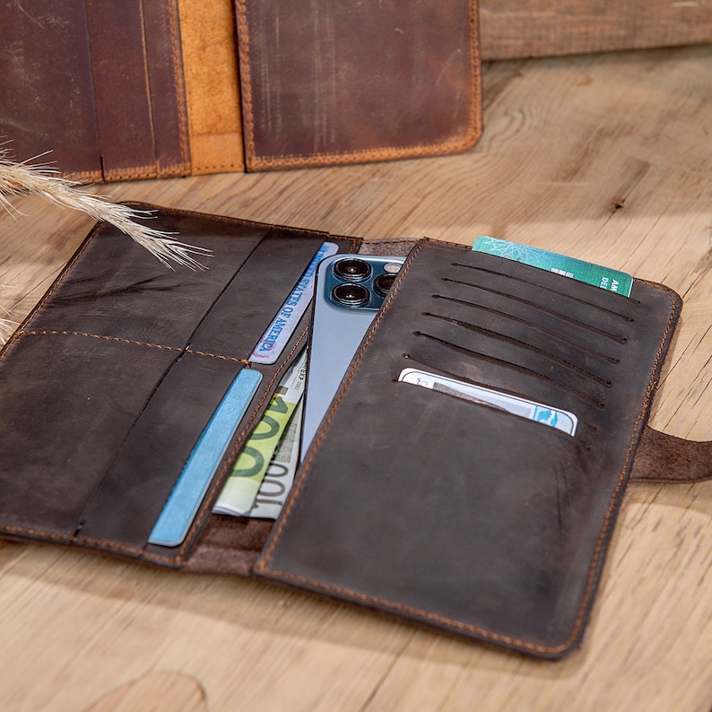 Handmade Leather Phone Wallet Case: Personalized Iphone/samsung ...