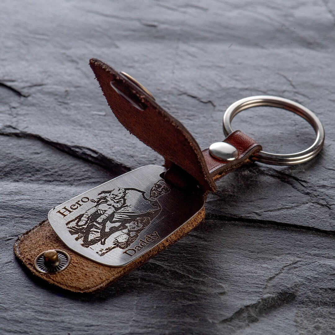 Personalized Picture Keychain, First Time Dad Gift, Leather Photo ...