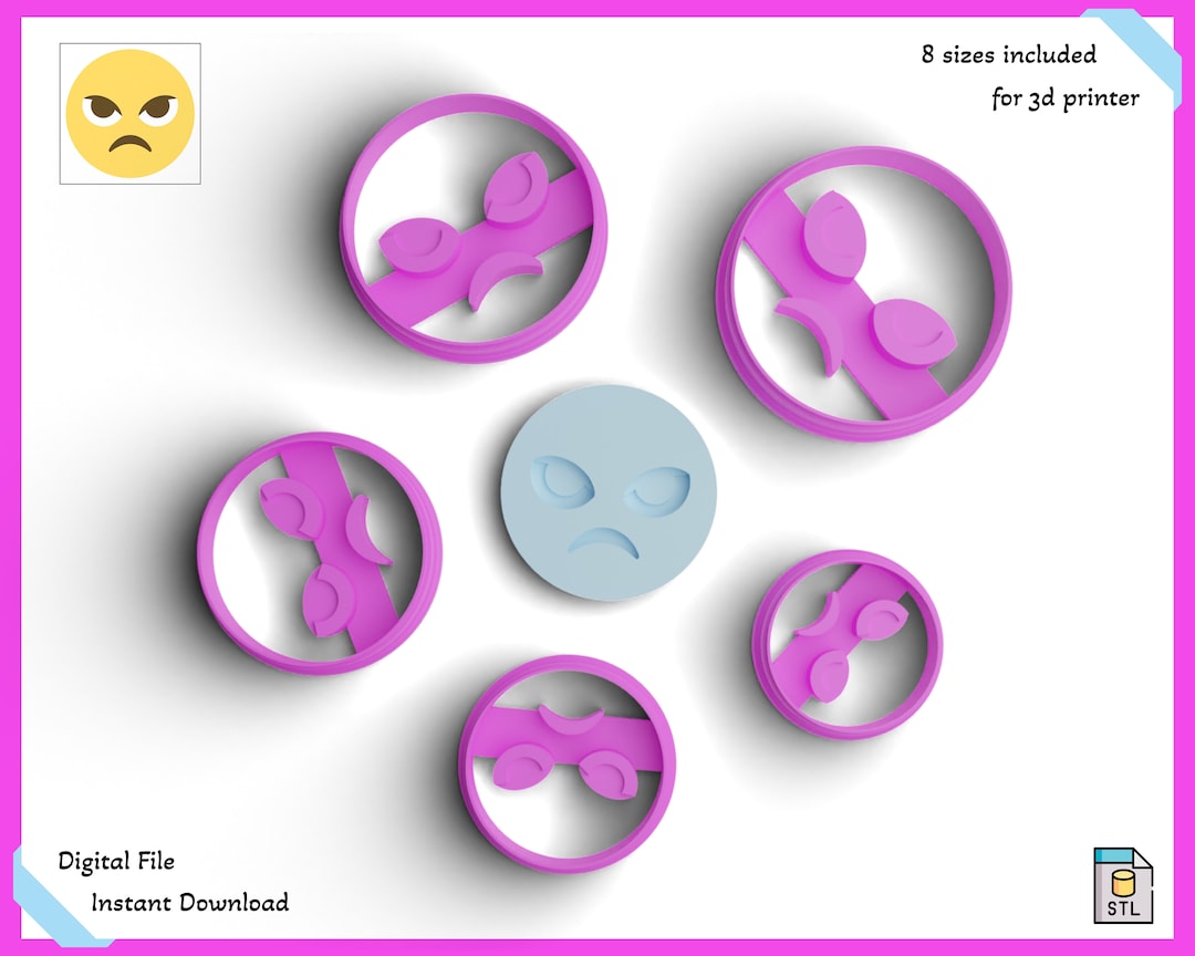 Angry Emoji Cookie Cutter Stl, 3D STL Emoji, Digital STL File, 5 Sizes ...
